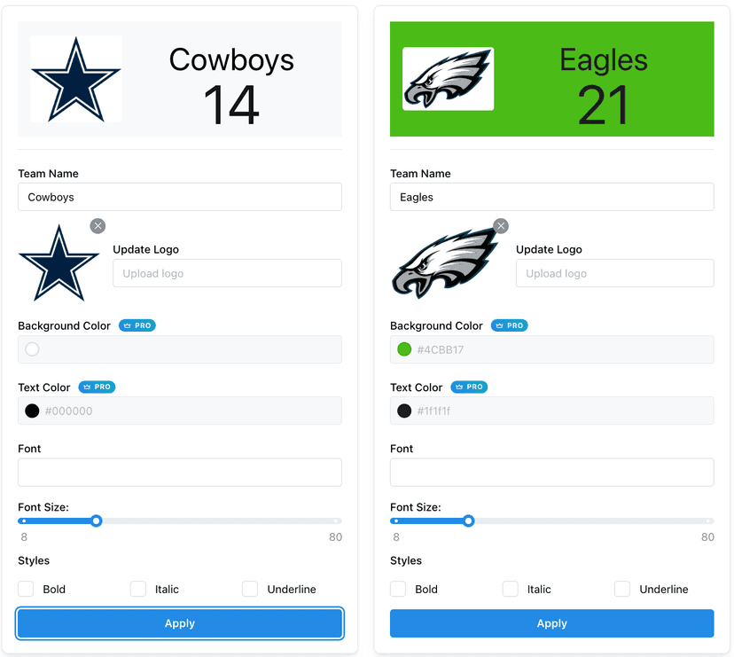Football Scoreboard Online — Free Virtual Scoreboard | ScoreKeeperCo